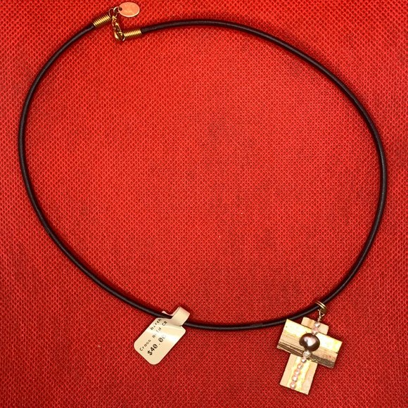 tessoro | Jewelry | Tessoro Cross Necklace Gold Leaf Freshwater Pearls ...